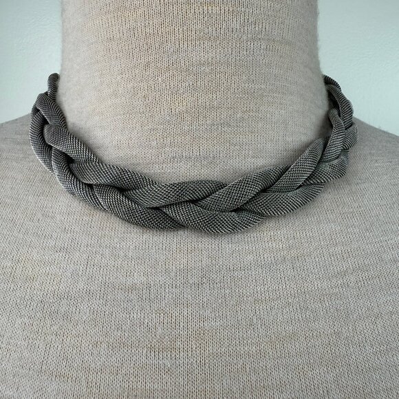 Vintage | Jewelry | Vintage Silver Tone Mesh Woven Braided Choker ...